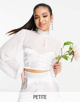 Urban Threads Tall Bridal High Neck Satin Top With Bow Back In Ivory ...