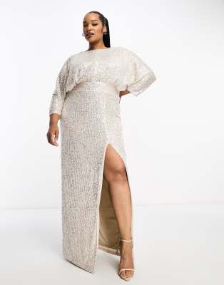 TFNC Plus - Robe longue à sequins avec manches kimono - Argenté | ASOS