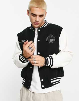 The Couture Club varsity jacket in black and white with emblem script ...