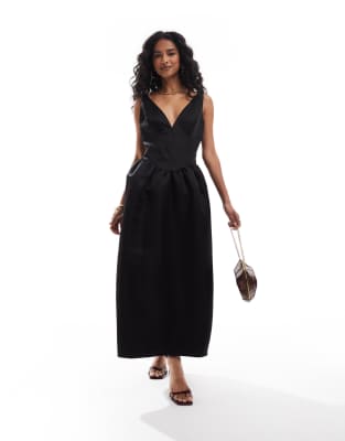 The Frolic Exclusive Heavy Satin Deep Plunge Corset Midaxi Dress In ...