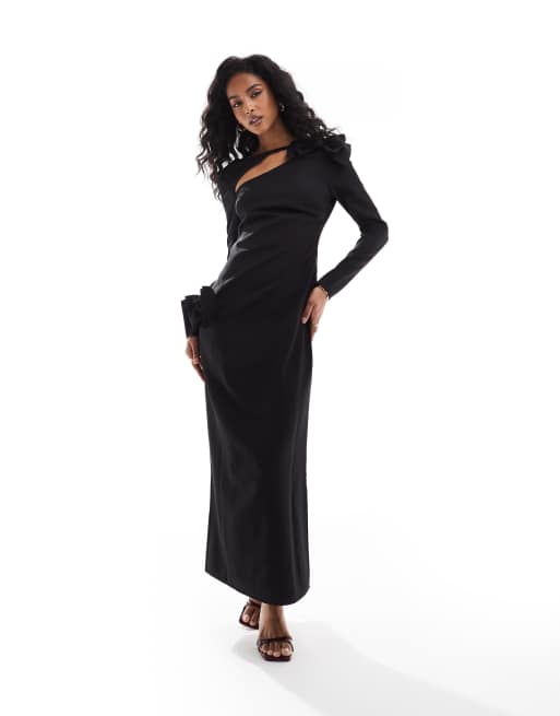 The Frolic Robe Longue à Découpe Et Détail Nœud Noir Asos