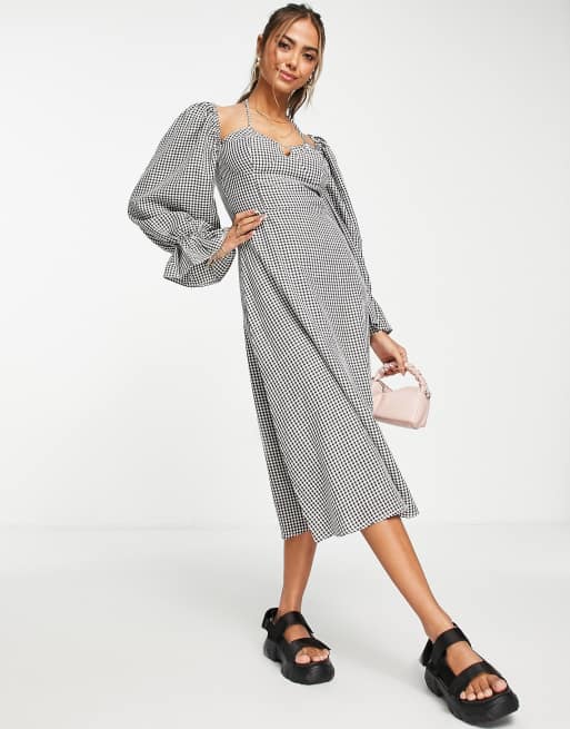 The Frolic Robe Mi Longue à Carreaux Vichy Avec Corset Noir Et