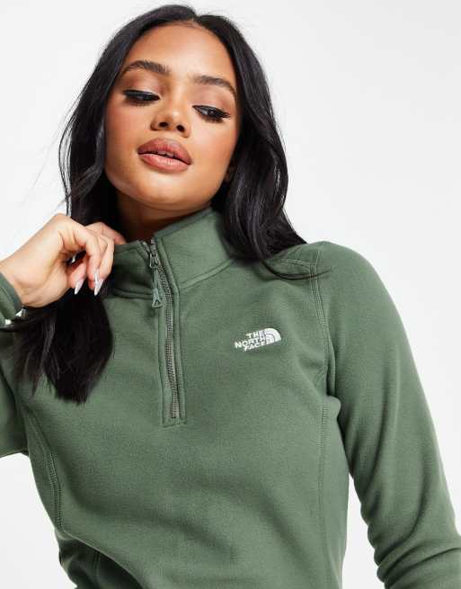 The North Face 100 Glacier Fleece Oberteil mit 1 4 ReiBverschluss in Khaki ASOS