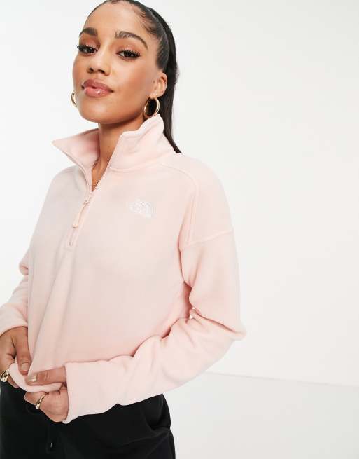 The North Face 100 Glacier Kurz geschnittenes Fleece Oberteil mit 1 4 ReiBverschluss in Rosa exklusiv bei ASOS ASOS