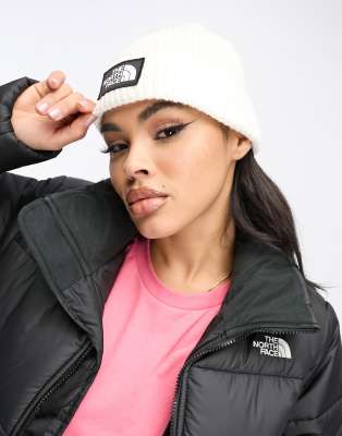 The North Face - Bonnet à revers avec logo TNF carré - Crème | ASOS