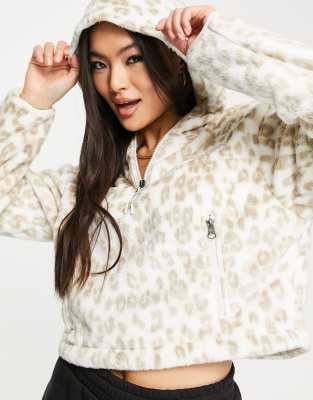 The North Face Osito 1/4 Zip Cropped Hooded Leopard Print Fleece In ...