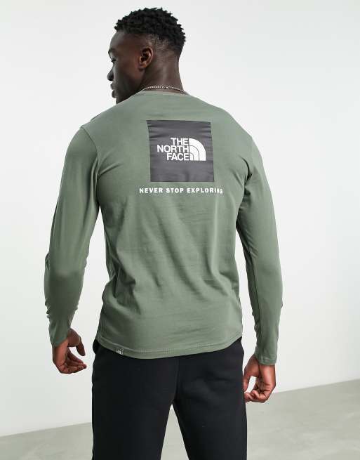 The North Face Red Box Langarmliges Shirt in Khaki mit Ruckenprint ASOS