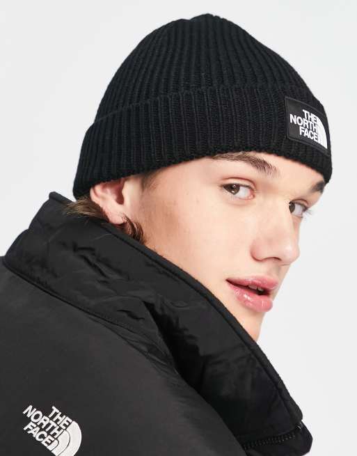 The North Face – Schwarze Mütze mit Umschlag und Logoaufnäher | ASOS