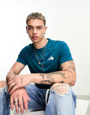 The North Face – Simple Dome – Blågrön t-shirt med liten logga ...