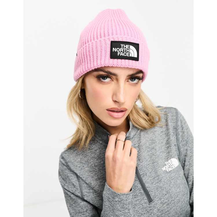 The North Face Strickmutze in Rosa mit Umschlag und Logo Aufnaher