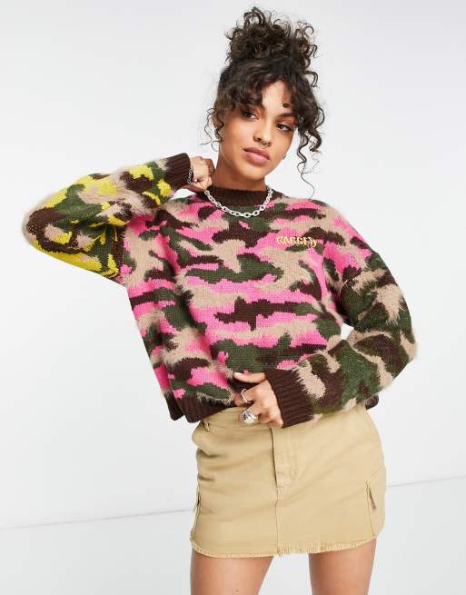 The Ragged Priest Camo Textured Intarsia Sweater In Multi Asos