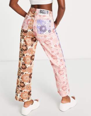 The Ragged Priest relaxed straight leg jeans in contrast retro floral ...