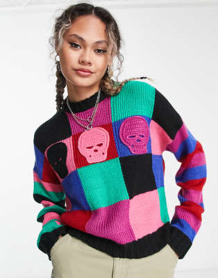 The Ragged Priest triple skull intarsia sweater in multi | ASOS