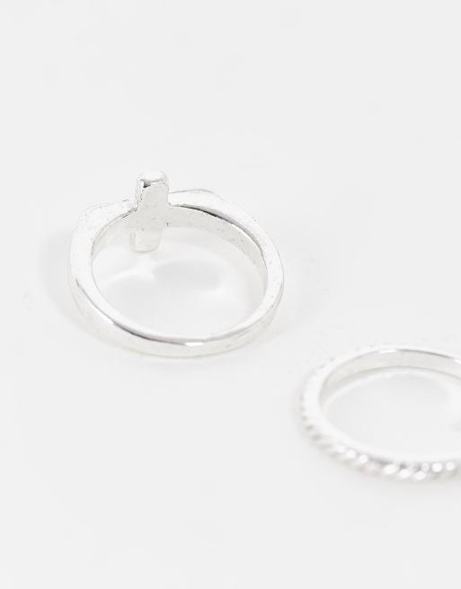 The Status Syndicate two pack rings with jet stone and rope textured in ...
