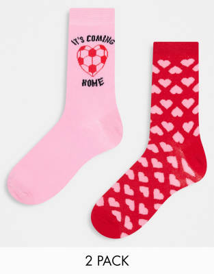 Threadbare 2 pack it's coming home socks in pink and red | ASOS