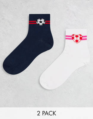 Threadbare 2-pack soccer socks in navy and white | ASOS