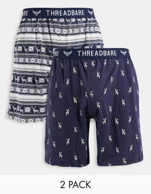 Threadbare 2 pack stag lounge shorts in navy | ASOS