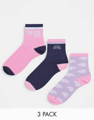 Threadbare 3 pack dream plan dot socks in pink and navy | ASOS