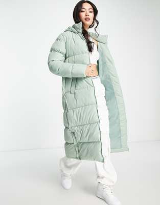 Threadbare Addison maxi belted puffer coat in sage green | ASOS