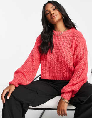 Threadbare Bea crew neck cropped jumper in bright pink | ASOS