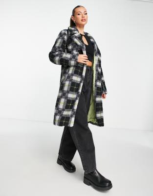 Threadbare Bear oversized borg coat in black and white plaid | ASOS