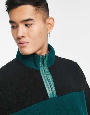 Threadbare borg 1/4 zip pullover in teal | ASOS