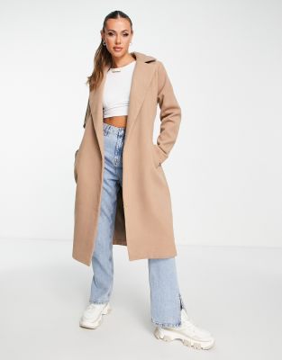 Threadbare Chai belted formal coat in camel | ASOS