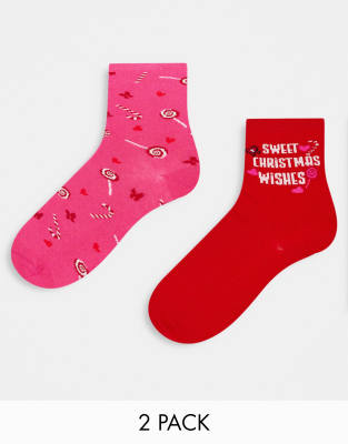 Threadbare christmas 2 pack candy cane socks in pink and red | ASOS
