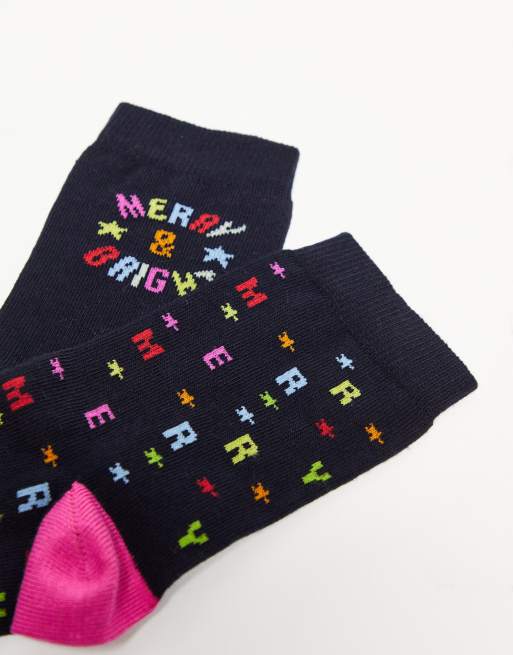 Threadbare Christmas 2 pack merry and bright socks in black | ASOS
