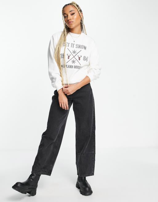 Threadbare Christmas embroidered sweater in white and brown | ASOS
