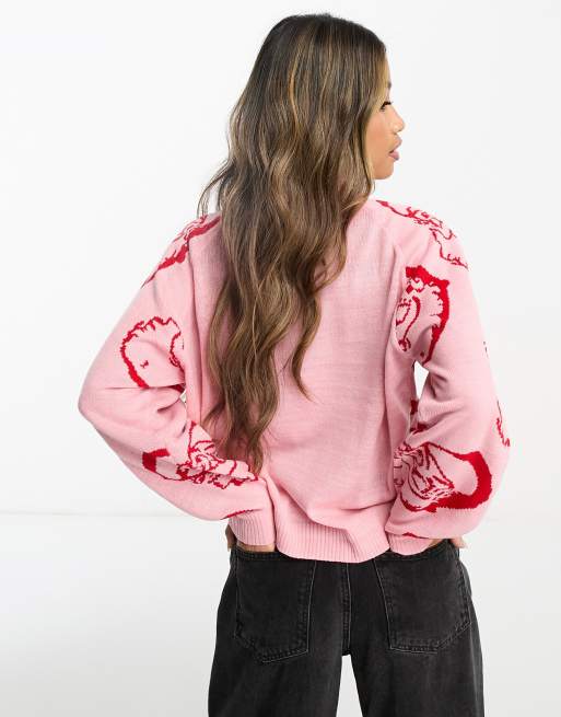 Threadbare Christmas high neck jumper in pink | ASOS