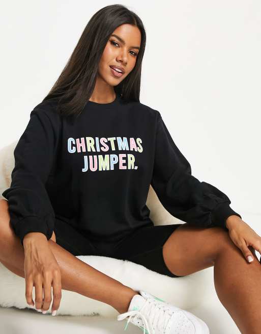 Threadbare Christmas Multicolored Printed Sweater In Black Asos