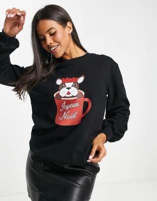 Threadbare Christmas printed frenchie sweater in black | ASOS