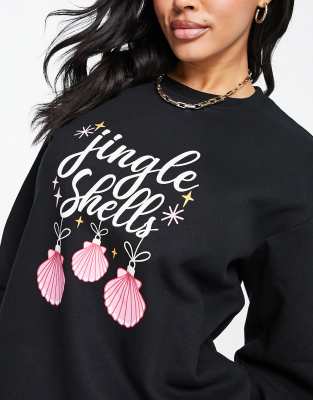 Threadbare Christmas printed sweater in black | ASOS