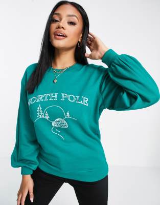 Threadbare Christmas sweater with embroidery in green | ASOS