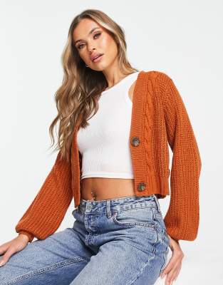 Threadbare Clove cable knit cardigan in chocolate brown | ASOS