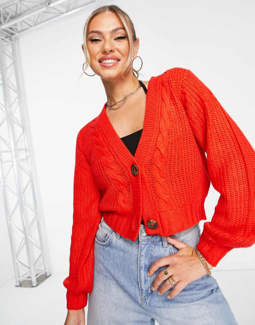 Threadbare - Clove - Cardigan in maglia a trecce rosso | ASOS