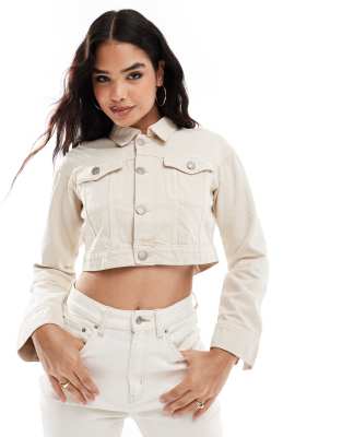 Threadbare cropped denim jacket in ecru | ASOS