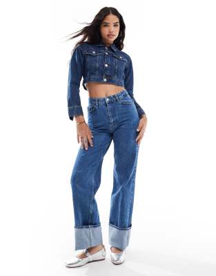 Threadbare cropped denim jacket in mid wash blue | ASOS