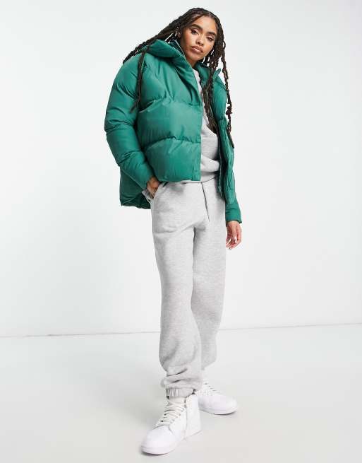 Threadbare Evri puffer jacket with funnel neck in forest green | ASOS