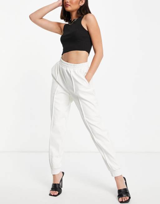 Threadbare Eyal Pu Joggers With Seam Detail In Cream Asos