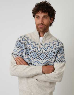 Threadbare Fairisle quarter zip knitted Christmas jumper in natural | ASOS