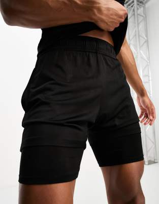Threadbare Fitness co-ord double layer training shorts in black | ASOS