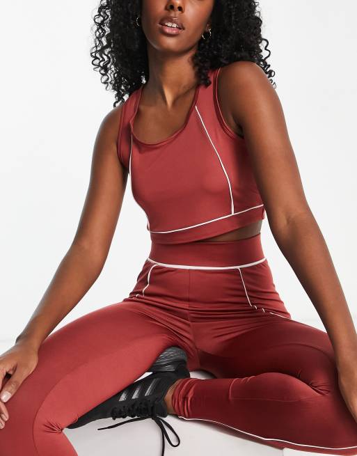 Threadbare Fitness contrast seam sports set in rust | ASOS
