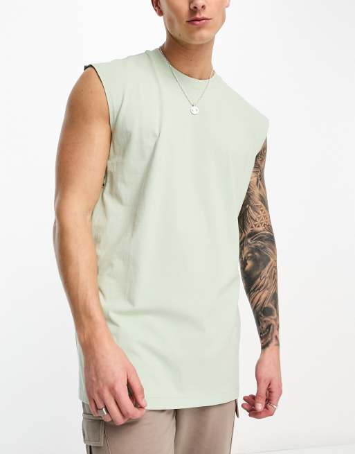 Threadbare Fitness heavyweight oversized training vest in sage | ASOS