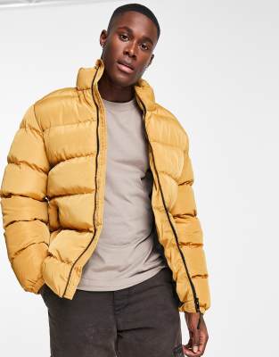 Threadbare funnel neck puffer jacket in yellow | ASOS