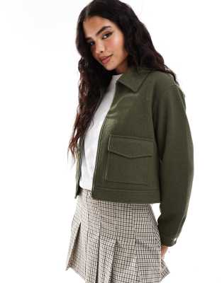 Threadbare harrington jacket in olive | ASOS