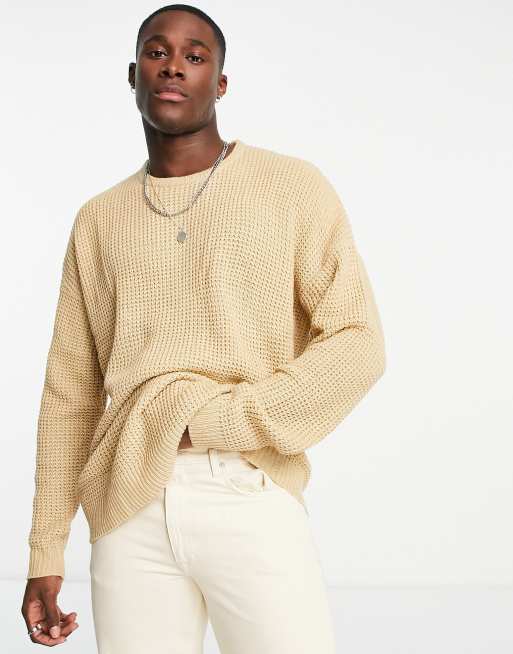 Threadbare heavy waffle stitch sweater in light beige | ASOS