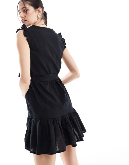 Threadbare linen blend mini dress black | ASOS