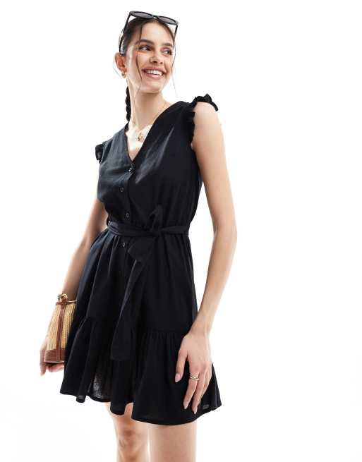 Threadbare linen blend mini dress black | ASOS